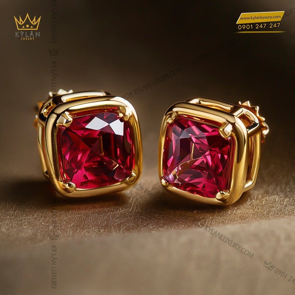 Bông tai Laurin vàng nguyên khối 18k Au750 đính đá quý - Kỳ Lân Luxury