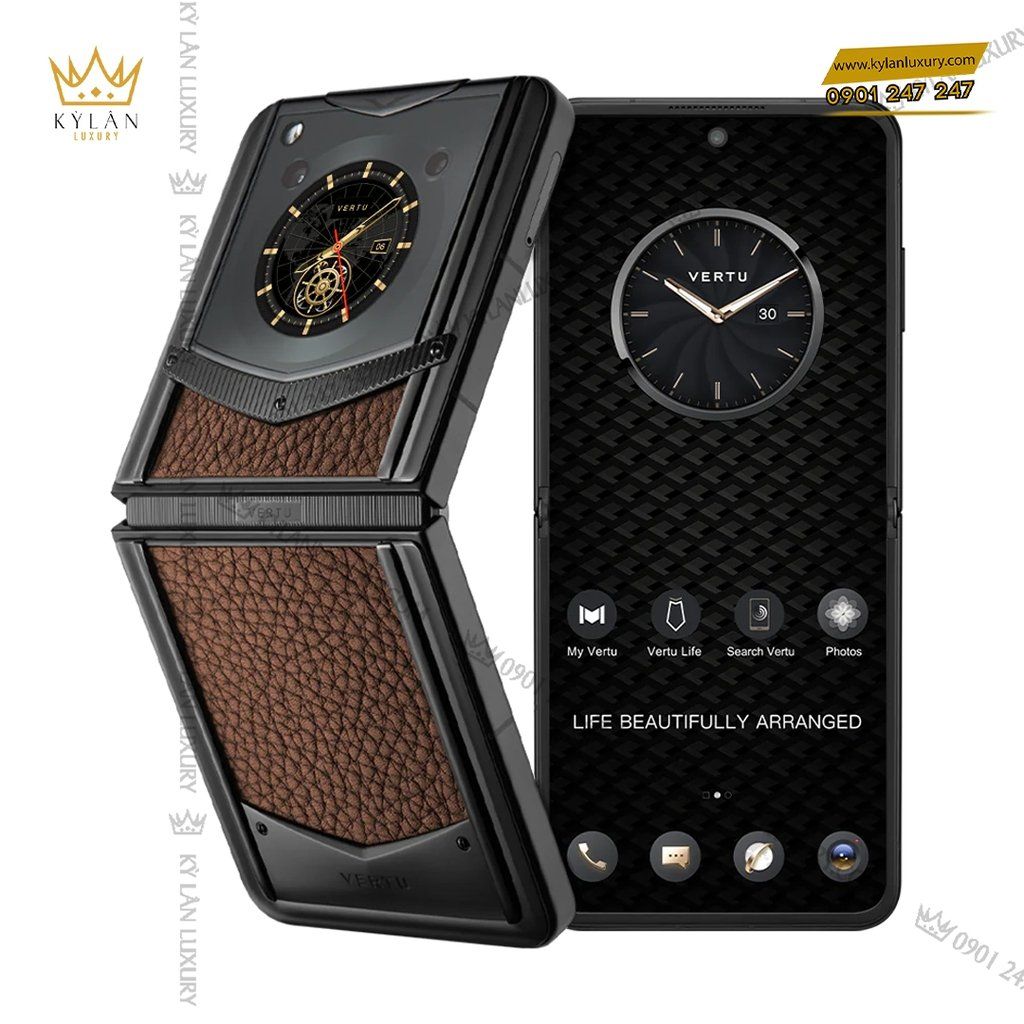 Điện thoại màn hình gập Vertu Ironflip Caramel Brown Calfskin - Kỳ Lân ...