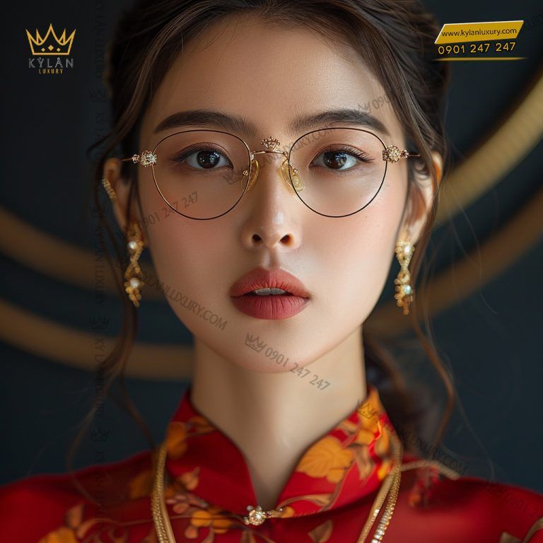 Kính KyLan vàng nguyên khối 18k Au750 đính kim cương - Kỳ Lân Luxury