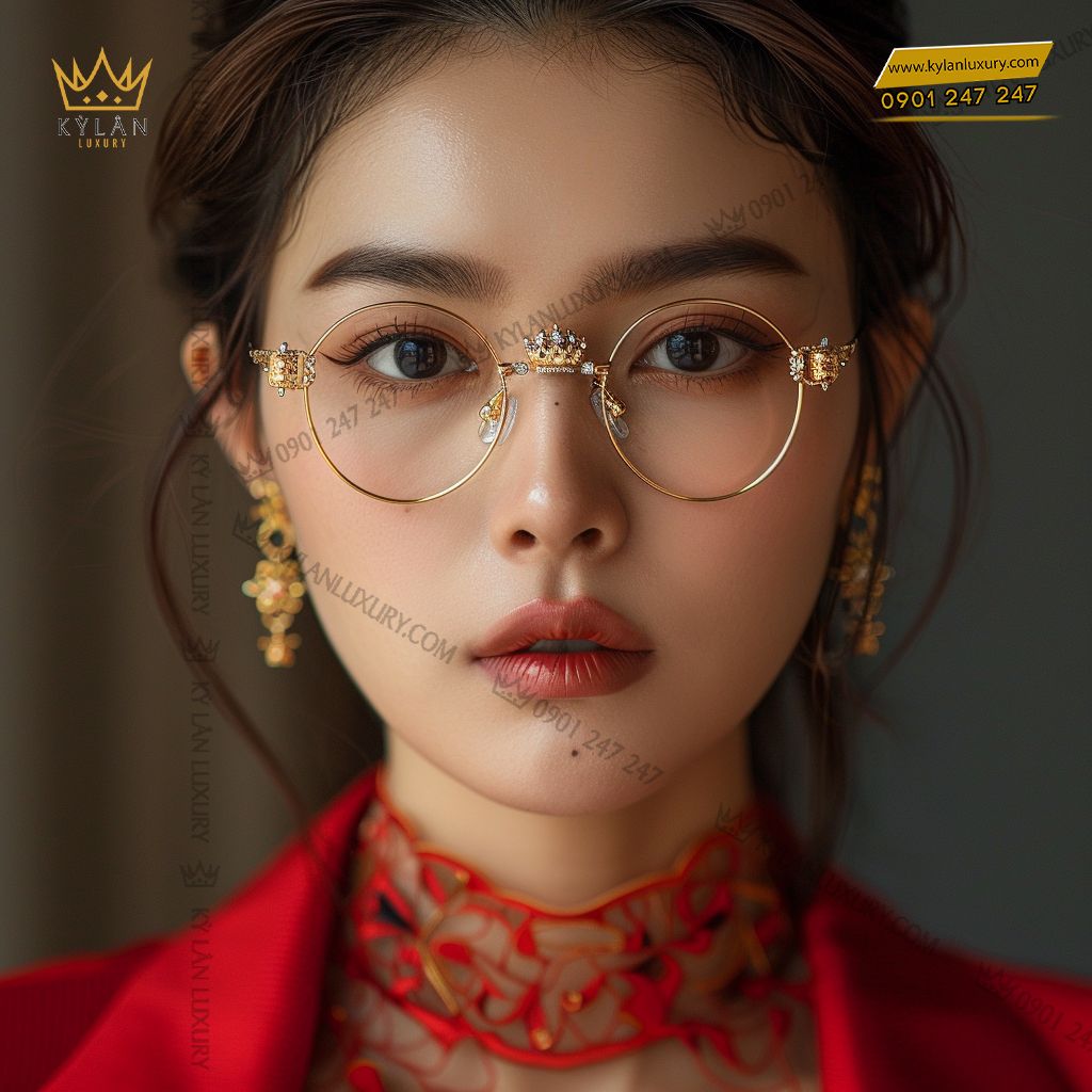 Kính KyLan vàng nguyên khối 18k Au750 đính kim cương - Kỳ Lân Luxury