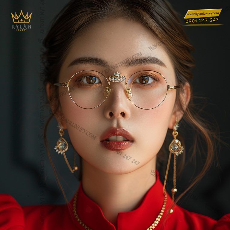 Kính KyLan vàng nguyên khối 18k Au750 đính kim cương - Kỳ Lân Luxury