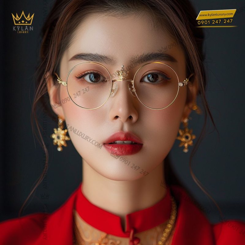 Kính KyLan vàng nguyên khối 18k Au750 đính kim cương - Kỳ Lân Luxury
