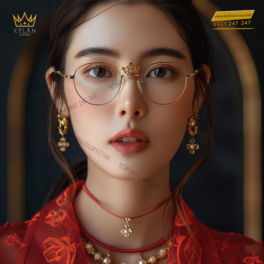 Kính KyLan vàng nguyên khối 18k Au750 đính kim cương - Kỳ Lân Luxury