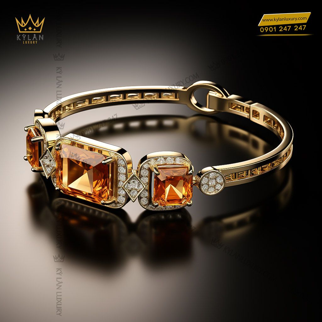 Lắc tay Alisa vàng nguyên khối 18k Au750 đính đá quý - Kỳ Lân Luxury