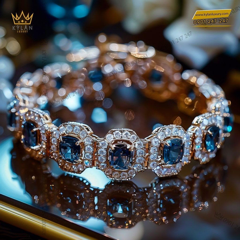 Lắc tay Mariella vàng nguyên khối 18k Au750 đính đá quý Blue - Kỳ Lân ...