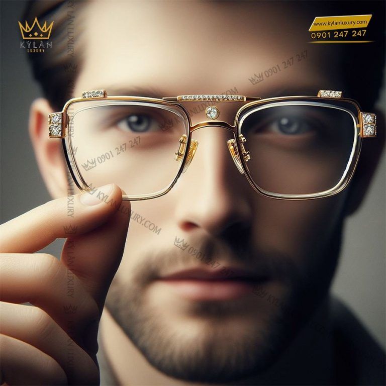 Mắt kính thời trang nam vàng nguyên khối 18k Au750 đính kim cương - Kỳ Lân Luxury