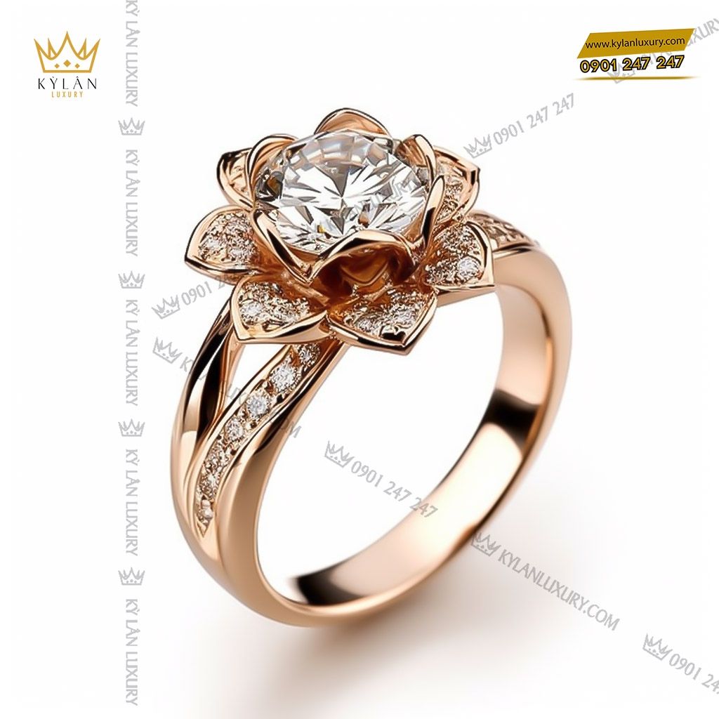 Nhẫn KyLan Flower vàng nguyên khối 18k Au750 - Kỳ Lân Luxury