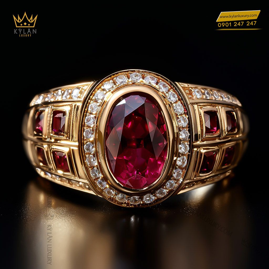 Nhẫn nam Harmony vàng nguyên khối 18k Au750 đính đá quý - Kỳ Lân Luxury