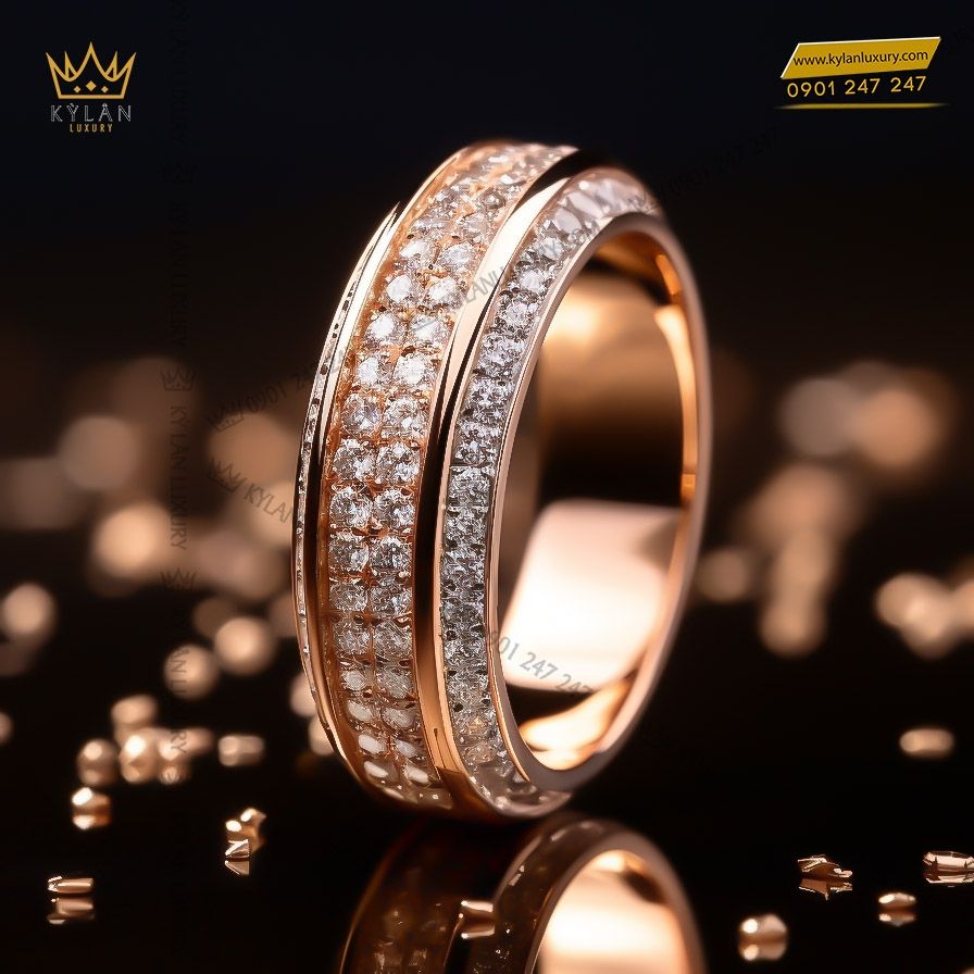 Nhẫn tròn vàng nguyên khối 18k Au750 đính kim cương - Kỳ Lân Luxury