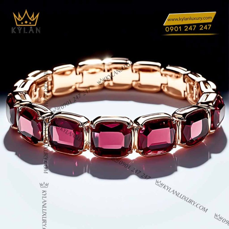 Lắc tay Blaze vàng nguyên khối Au750 đính ruby