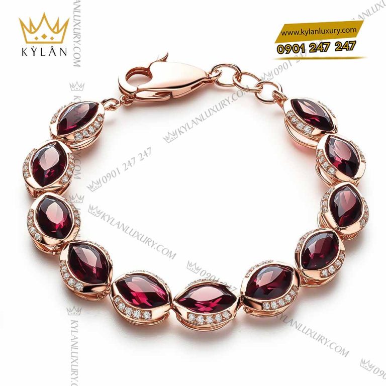 Lắc tay Heiress vàng hồng nguyên khối Au750 đính đá quý ruby