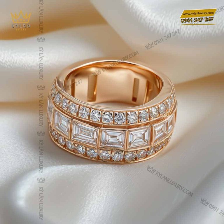 Nhẫn Glimmer vàng hồng nguyên khối Au750 đính kim cương