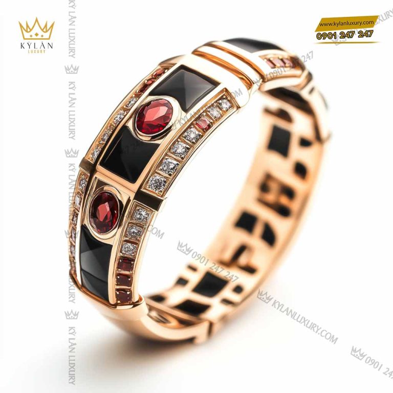 Vòng tay nam Zenith vàng nguyên khối Au750 đính đá ruby