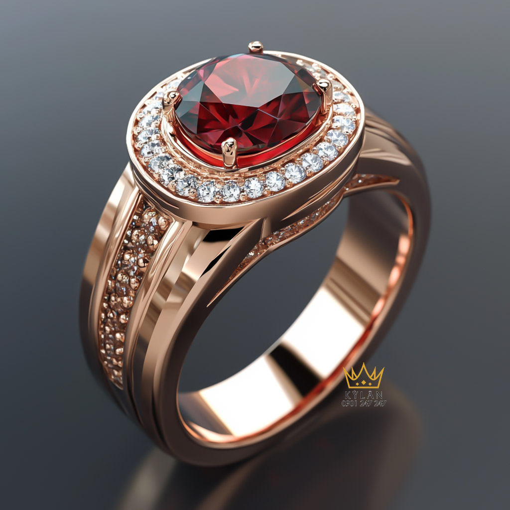 Nhẫn Inferno Regent vàng nguyên khối Au750 đính đá quý