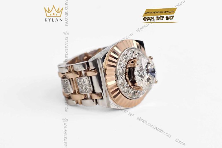 Nhẫn Rolex demi vàng nguyên khối Au750 đính viên chủ 8ly1