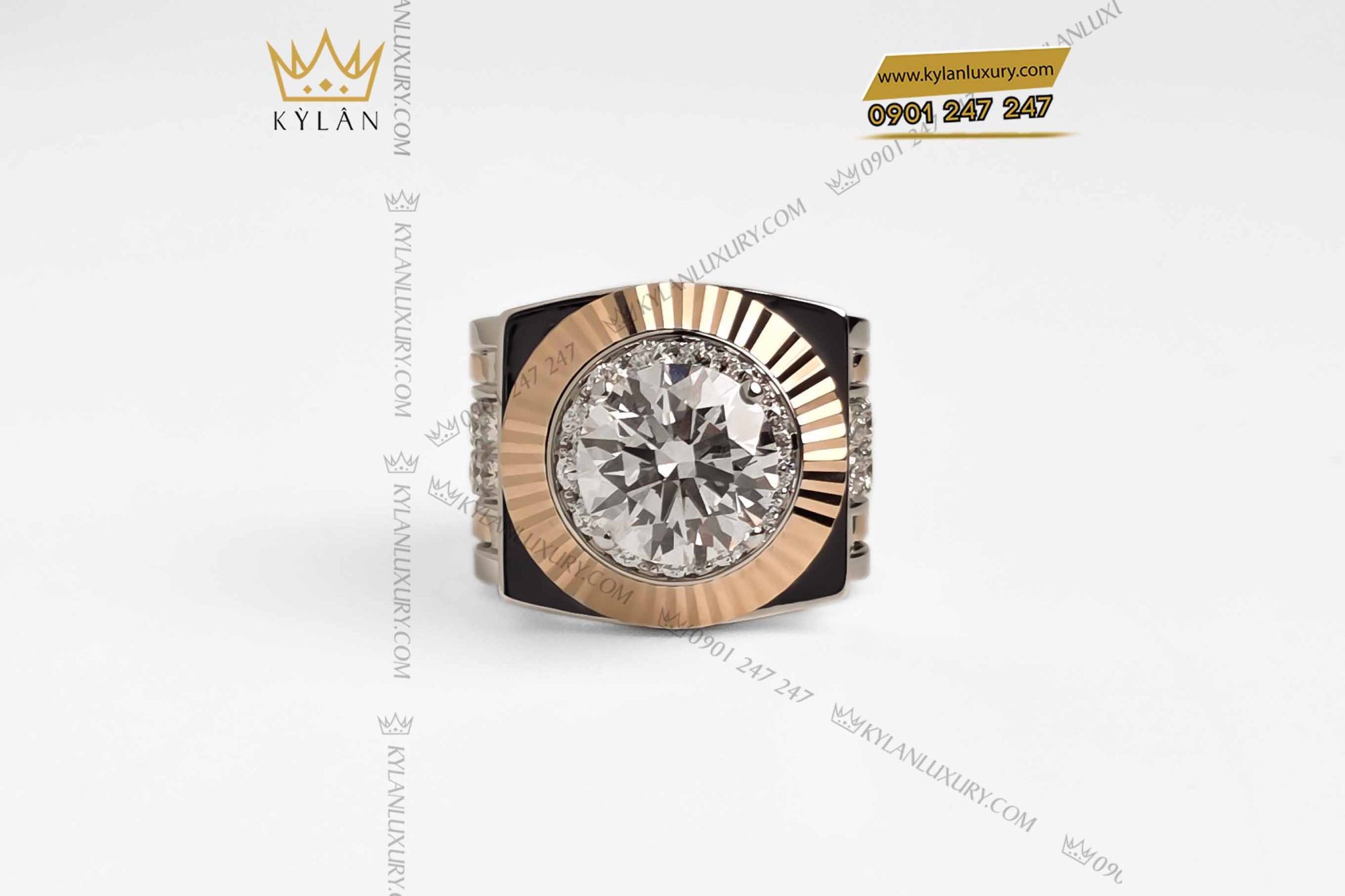 Nhẫn Rolex demi vàng nguyên khối Au750 đính viên chủ 11ly.