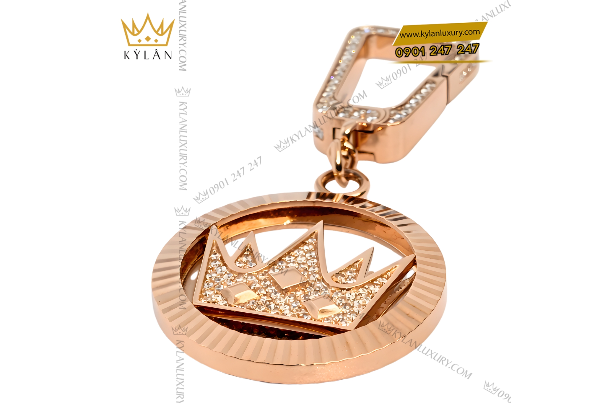Móc khóa charm logo vương miện vàng hồng Au750 đính kim cương - Kỳ Lân ...